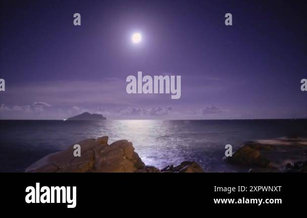 The full moon illuminates the tranquil night view of Turtle Island. The ...