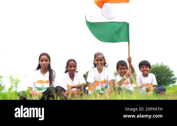 Group of student or kids wearing indian tricolor Tshirt, face painted ...