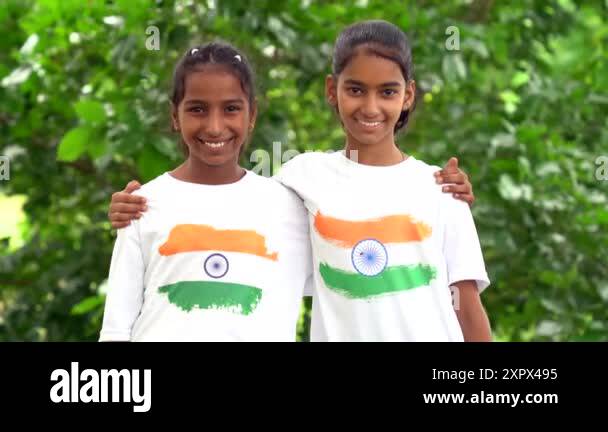 Group of student or kids wearing indian tricolor Tshirt, face painted ...