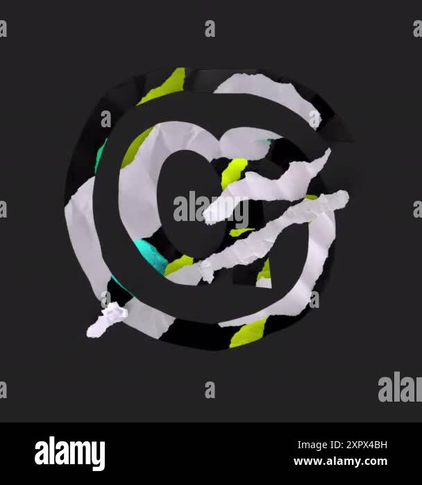 A colourful stop frame motion animated style paper shredded at symbol ...
