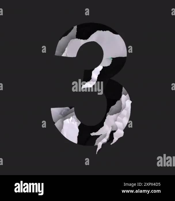 A stop frame motion animated style paper shredded number 3 Stock Video ...