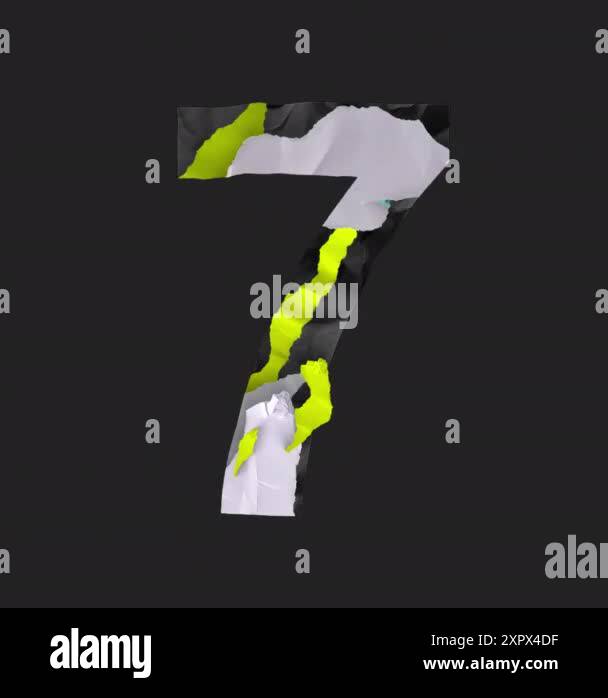 A colourful stop frame motion animated style paper shredded number 7 ...