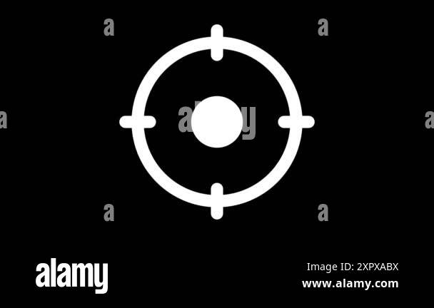 A simple white target symbol on a black background, featuring a central ...