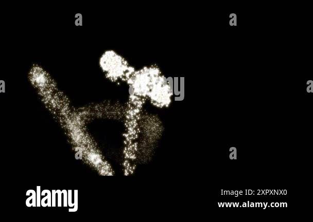 Forming abstract shape, glowing particles animating on black background ...