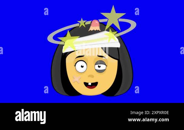 video animation face woman emoticon cartoon character yellow, hurt, a ...