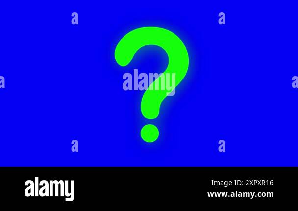 video animation question mark with a bright and flashing green color ...