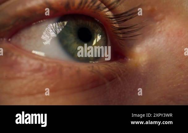 close-up human eye with long eyelashes blue green good vision blood ...