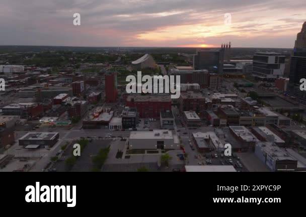 Capturing the stunning sunset over kansas city, this aerial view ...