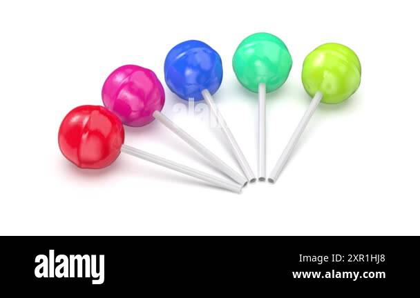 Five different lollipops on a white background Stock Video Footage - Alamy