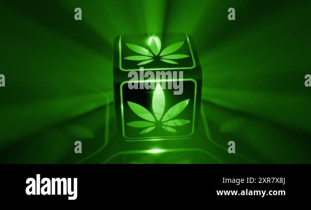 CG Iconic cube animation self emitting light rays through Cannabis ...