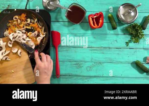Culinary concept, preparation ingredients for homemade food. A young ...