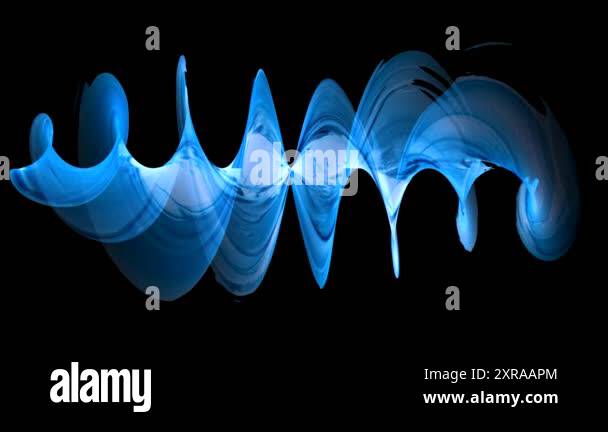 4K Video of blue wave-like shapes on a black background. The waves vary ...