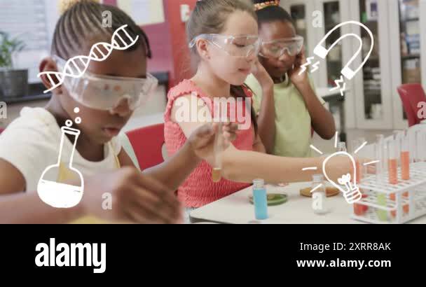 Children conducting science experiments with DNA, magnet, and light ...