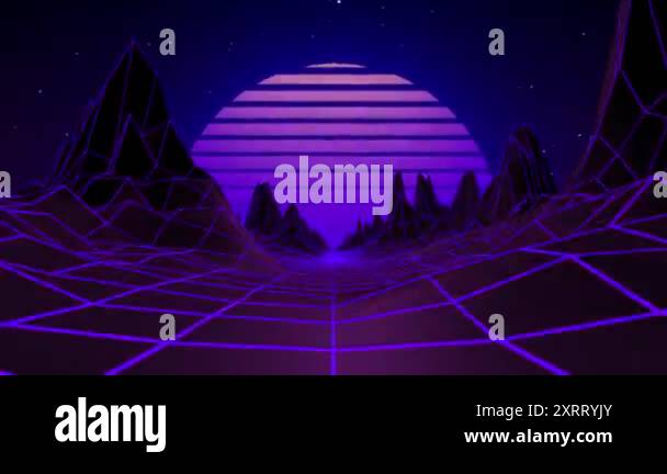 Seamless loop background with retro futuristic landscape in vintage ...