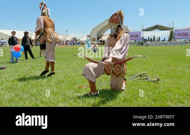 Cholpon-Ata, Issyk-Kul region, Kyrgyzstan - 06.08.2024:Young acrobats ...