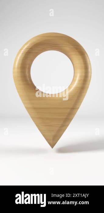 Wooden location icon on white background, 3d animation Stock Video ...