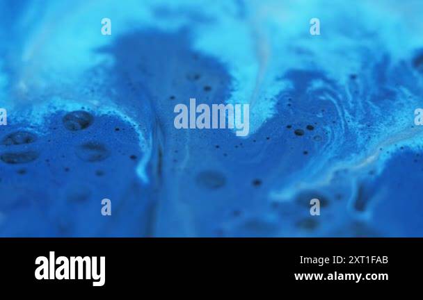 Paint blend. Bubble liquid spill. Defocused cyan blue color shimmering ...