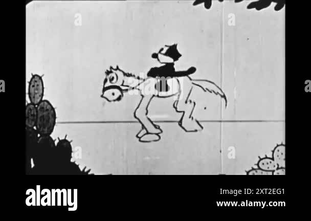 1925. Vintage animated film, Felix the Cat rides a horse so hard it ...