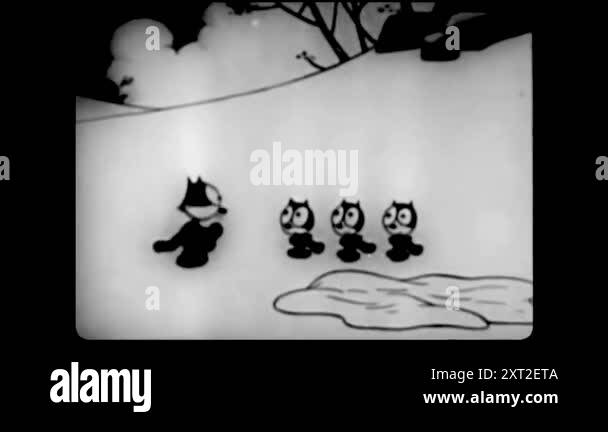 1927. Vintage animated film, Felix the Cat helps his kittens make a ...