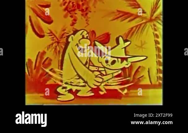 1957. Vintage animated film, the friendship of Squeak the cowboy puppet ...