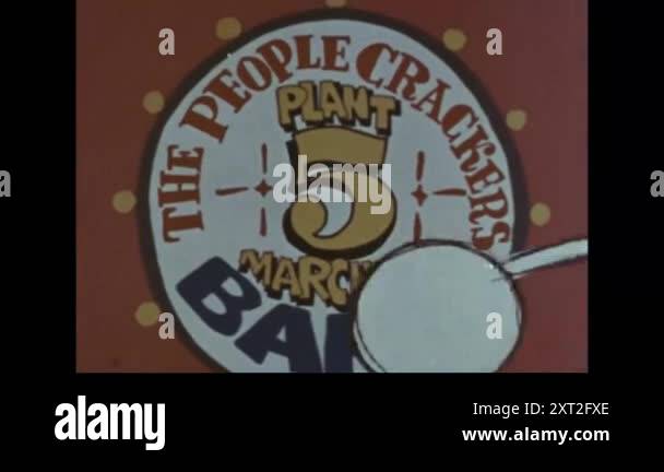 1970s. Vintage animated film, a hippo and rabbit are in a marching band ...