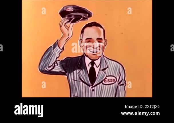 1950 - In this animated sequence, an Esso gas dealer looks back on his ...