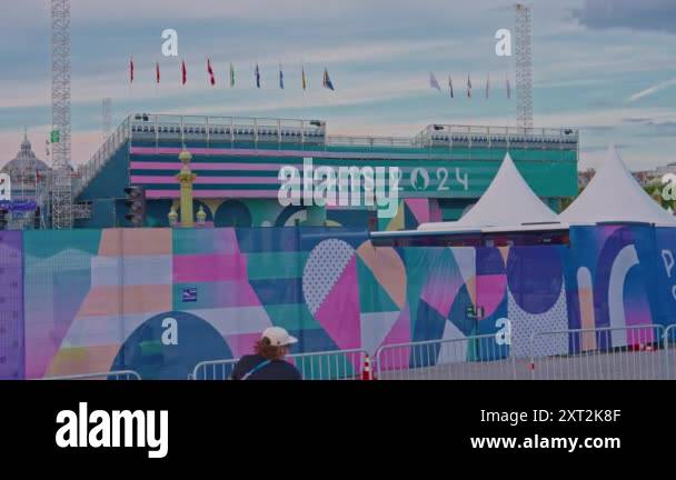 Decorating Paris city with Olympic symbols and the 2024 Olympic colors ...