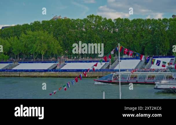 Decorating Paris city with Olympic symbols and the 2024 Olympic colors ...
