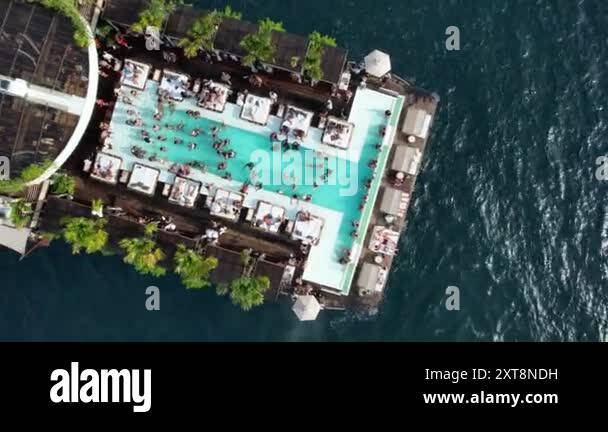 Aerial view of floating beach club in Phuket, Thailand, south east asia ...
