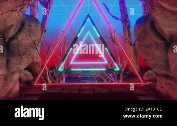 Travelling across an endless abstract environment with retro gridded ...