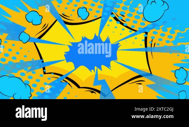 Cartoon blue and yellow background animation, comic book backdrop video ...