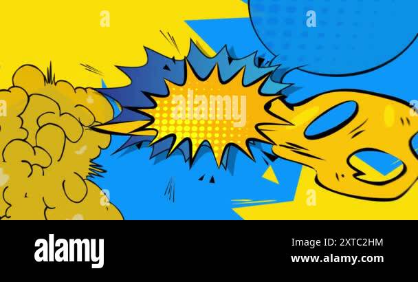 Cartoon blue and yellow background animation, comic book backdrop video ...