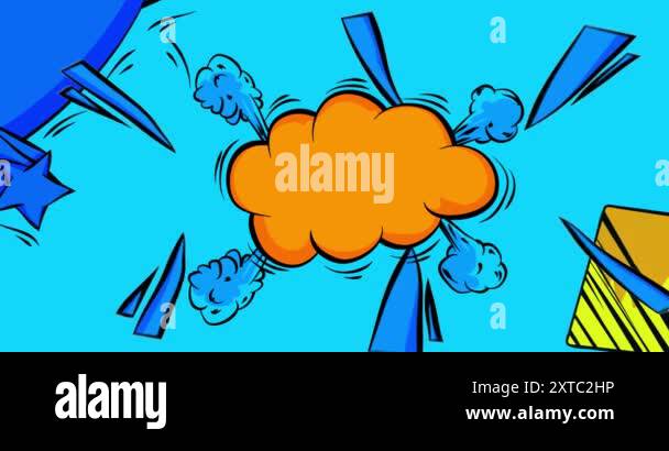 Cartoon blue and yellow background animation, comic book backdrop video ...