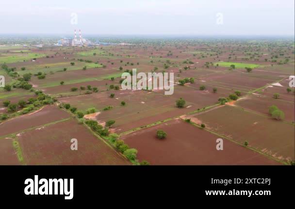 Factory create pollution global warming, Aerial view of agricultural ...