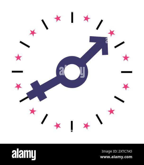 Minimalistic animated clock with decorative stars and female and male ...