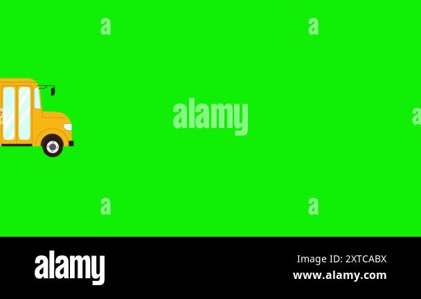 cartoon school bus moving animation green screen background 4k Stock ...