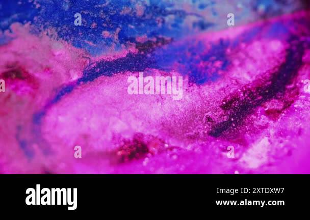 Acrylic mix background. Pigment drip. Wet glitter. Blue pink shiny ...