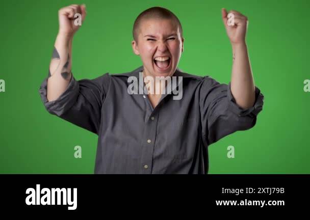 Excited jubilant overjoyed pretty young gender fluid non binary woman ...