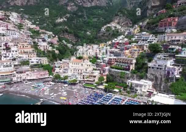 Positano, tourist destination on the Amalfi Coast, Italy. Aerial view ...