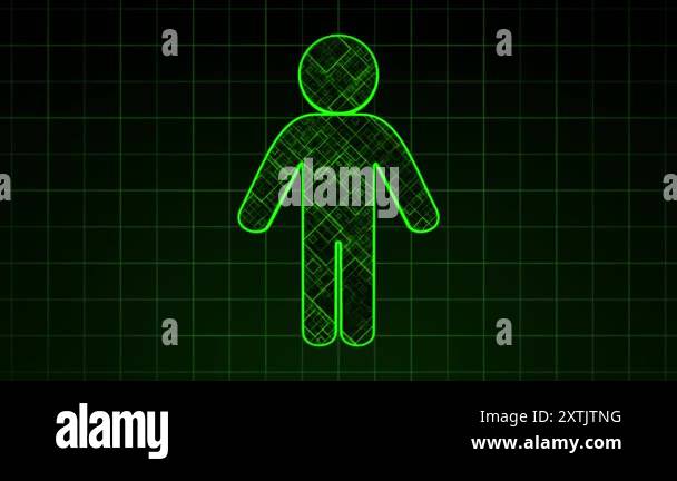 Digital human silhouette spinning on a dark green background with ...