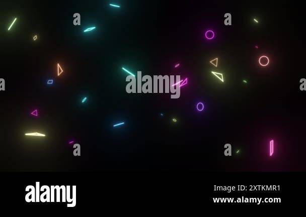 Abstract animated background of small neon shapes randomly slow moving and rotating, 4K animated ...