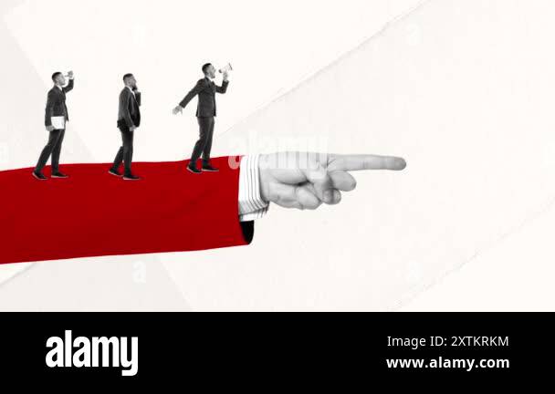 Stop motion, animation. Young men, businessman moving forward on hand ...
