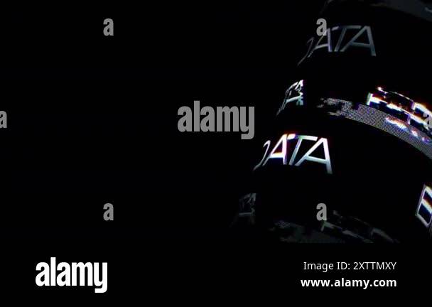 Big Data 3D neon silver glitch text tube loop animation on black ...