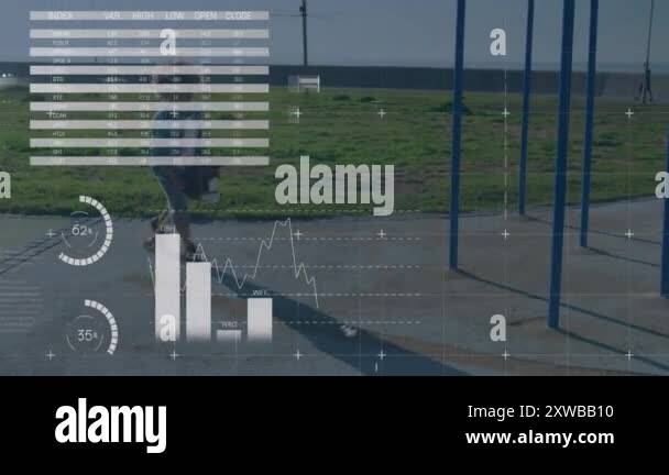 Animating charts and graphs over child playing on school playground ...