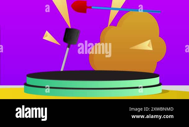Mockup product display with Spade and Shovel. Animation cylinder ...