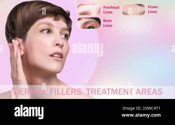 2D animation. Treatment areas for anti-wrinkle injection. Young female ...