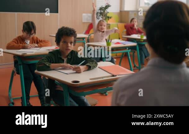 School class lesson group of multiracial diversity multiethnic children ...