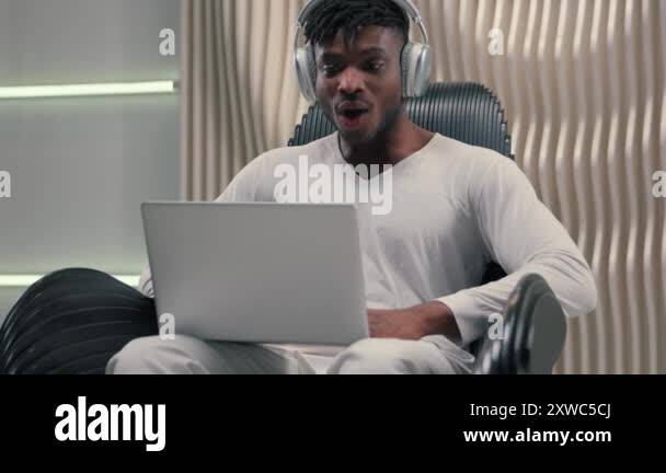 Excited happy wow smiling gamer African American man male guy ...