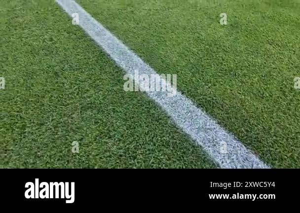 Soccer, football field grass. Close up of the line and grass on a ...
