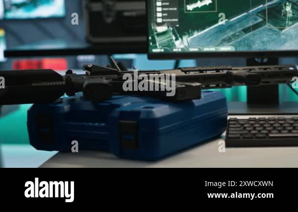 Weapons on table in empty control center housing operational missile ...